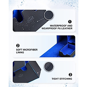 UAONO Card Deck Box for MTG Commander Deck, Double Deck Box With Dice Tray Holds 200+ Sleeved Trading Cards, Card Case Storage Box for Magic The Gathering Sports Playing Cards (Black&Blue)