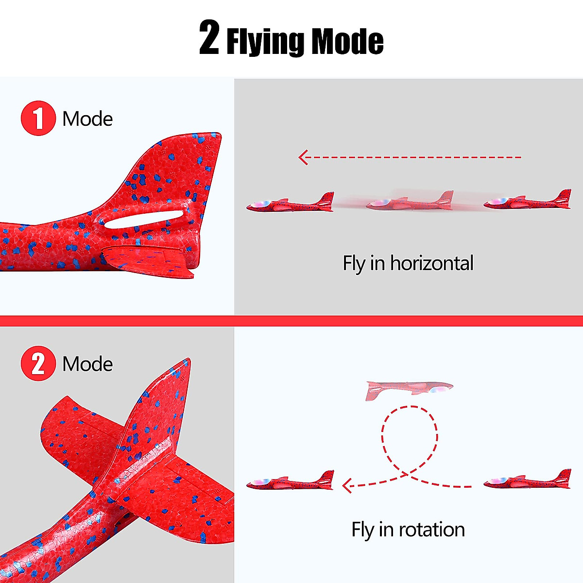 Toyly 2 Pack LED Airplane Toys,17.5" Large Throwing Foam Plane,2 Flight Mode Glider Plane,Outdoor Toy for Kids,Flying Toy for Kids,Gift Toys for Boys Girls 3 4 5 6 7 8 9 Year Old