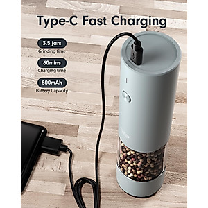 Upgraded Larger Capacity: Electric Salt and Pepper Grinder Set Rechargeable with LED lights, Stainless Steel Automatic Pepper and Salt Grinder Refillable with 6 Adjustable Coarseness