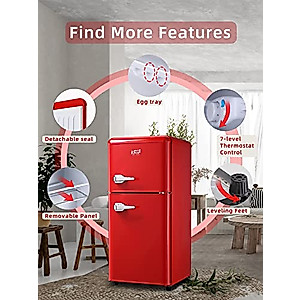 KRIB BLING Compact Refrigerators with Freezer, Mini Fridge with 7 Level Temp Adjustable Thermostat, Small Fridge for Apartment, Office, Basement, Red