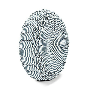 Lush Decor Farmhouse Ticking Stripe Yarn Dyed Pleated Decorative Pillow, 14" Round, Blue