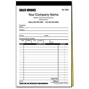 Custom Sales Invoice Personalized Duplicate Carbonless Form with Your Company Name - 2 Books (100 Sets) Numbered