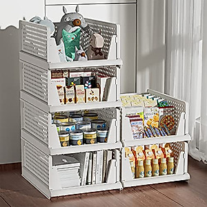 4 Packs Stackable Closet Organizers, Plastic Storage Basket Wardrobe Organizer and Storage Bins Folding Closet Organizer Storage Box Closet Shelf Drawer Organizer for Bathroom Kitchen Office, 4XL