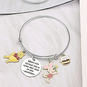 Women Girls Bracelet Inspirational Gift for Her Winnie The Pooh and Piglet Charm Bracelet Encouragement Bracelet for Birthday Christmas Gift (When Life)