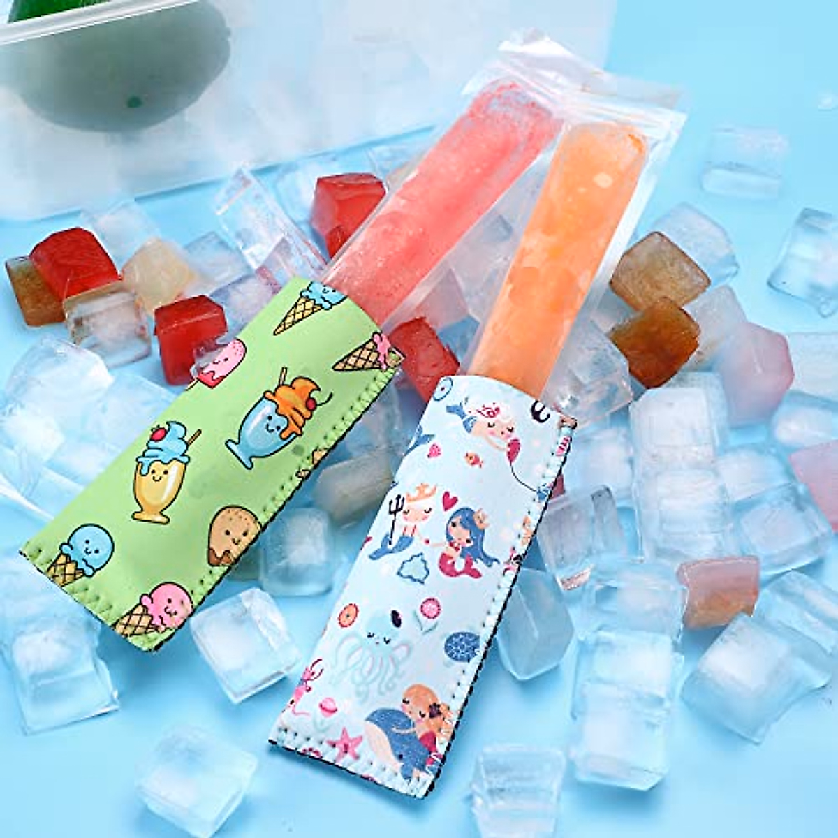 24 Pack Ice Pop Sleeves Neoprene Freezer Pop Sleeve Popsicle Covers Holders Bags BPA-Free for Kids Party Supplies (Colorful)