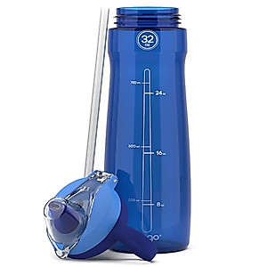 Pogo BPA-Free Tritan Plastic Water Bottle with Soft Straw, 32 Oz, Blue