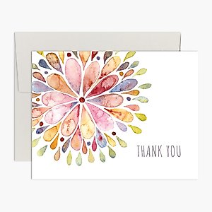 Palmer Street Press Thank You Notes With Envelopes Set - Watercolor Flower Burst Thank You Note Set (8 Elegant Thank You Cards With Envelopes) - Boxed Thank You Cards - Proudly Made in the USA