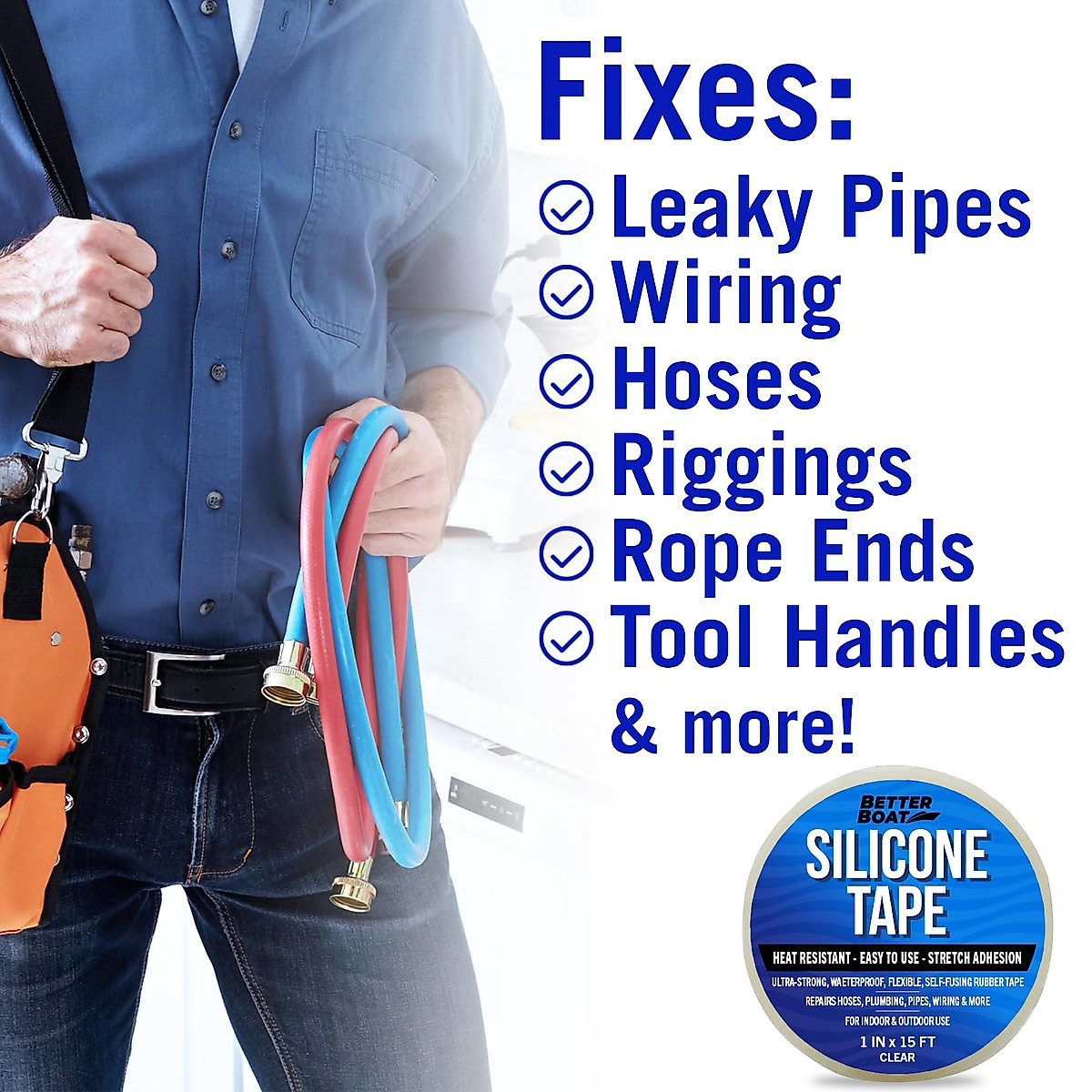 Heavy Duty Silicone Tape Plumbing Self Fusing Silicone Tape Plumbing Tape Silicone Water Pipe Rubber Tape Hose Repair Water Seal Fusion Coax Seal Electrical or Silicone Waterproof Tape for Leaks 15FT