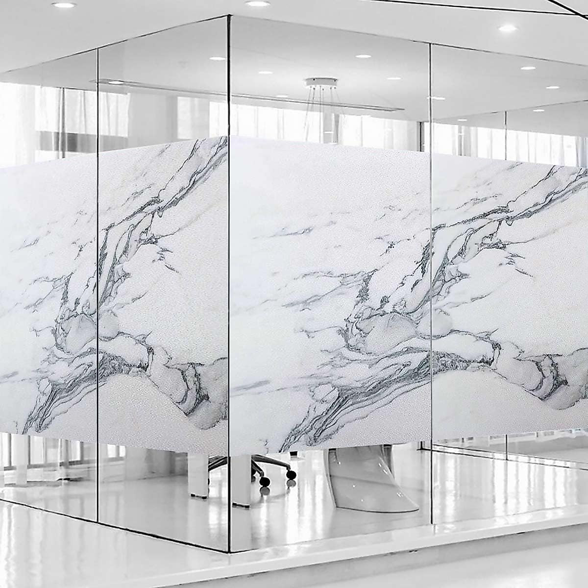 White Blue Window Film Privacy Window Film,Kitchen Decoration for Bathroom Kids Room Sliding Door, Antique Marble Textured Frosted Glass Film 23.6Wx35.4L-inch x2 Pcs
