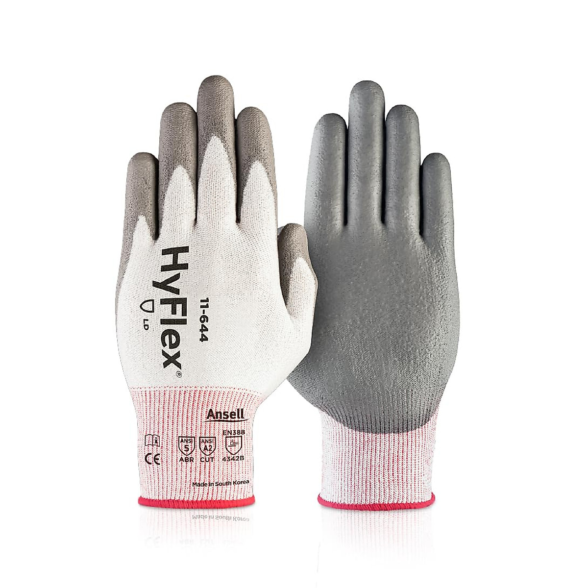 Ansell HyFlex 11-644 Mechanical Protection Cut-Resistant Industrial Gloves, Large, White & Grey (144 Pairs)