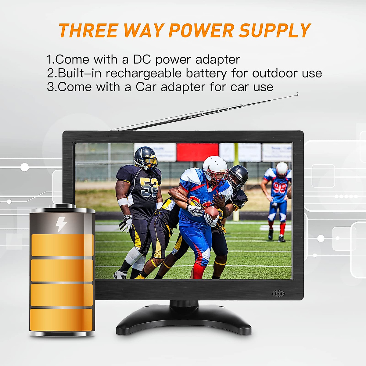 Eavacic 13.3" Portable TV/Monitor Handheld Televison ATSC and NTSC Mini TV with HDMI USB/SD battery operated for Car, Caravan, Camping, Outdoor and Kitchen