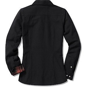 CQR Women's Plaid Flannel Shirt Long Sleeve, All-Cotton Soft Brushed Casual Button Down Shirts, Flannel Plaid Shirts Solid Black, Large