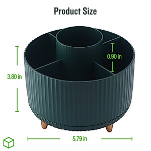 DOCMON Pencil Holder for Desk, 360 Degree Rotating Pen Holder Desk Organizer, Spinning Makeup Brush Holder, 5 Slots Pen Cup for School, Office, Home, Art Supply (Dark green)