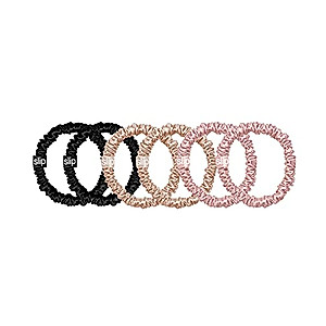 Slip Silk Skinnie Scrunchies in Black, Pink, and Caramel - 100% Pure 22 Momme Mulberry Silk Scrunchies for Women - Hair-Friendly + Luxurious Elastic Scrunchies Set (6 Scrunchies)