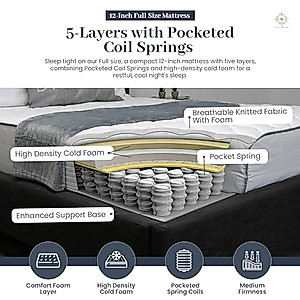 Full Size Mattress - 12 Inch Cool Memory Foam & Spring Hybrid Mattress with Breathable Cover - Comfort Tight Top - Rolled in a Box - Oliver & Smith