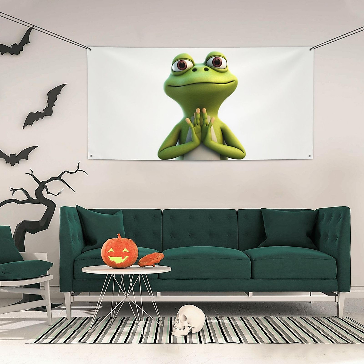 The funny frog doing yoga Printed Banners Personalized Party Banner Photo Text Background Banner Wall Banner for Halloween Party Home Decorations or Backdrops
