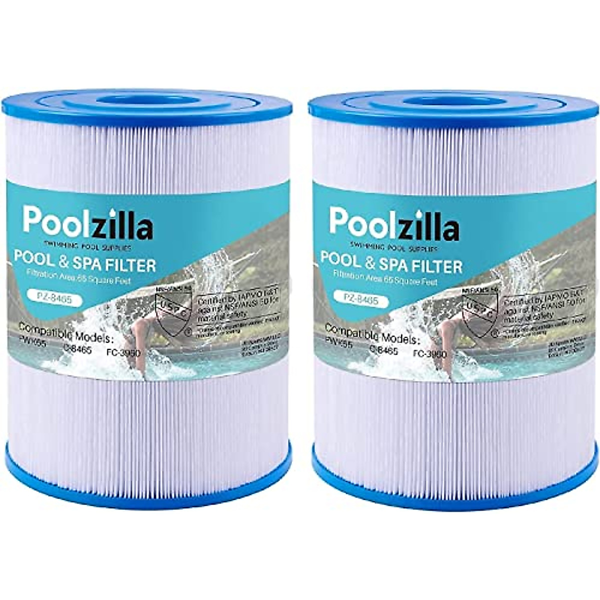 Poolzilla 2-Pack Spa Filter Cartridge Replacement for Watkins 31114, Unicel C-8465, Pleatco PWK65, Filbur FC-3960, 71827, 71828, Tiger River Caspian, Bengal, Sumatran, Caldera 76136 | Spa Filtration