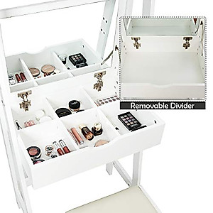 CHARMAID 3-in-1 Vanity Set with Flip Top Mirror, 6 Makeup Organizers, 2 Storage Shelves, 3 Hat Hooks Vanity Table Desk Bookshelf with Cushioned Stool, Ladder Desk Makeup Vanity for Small Spaces, White