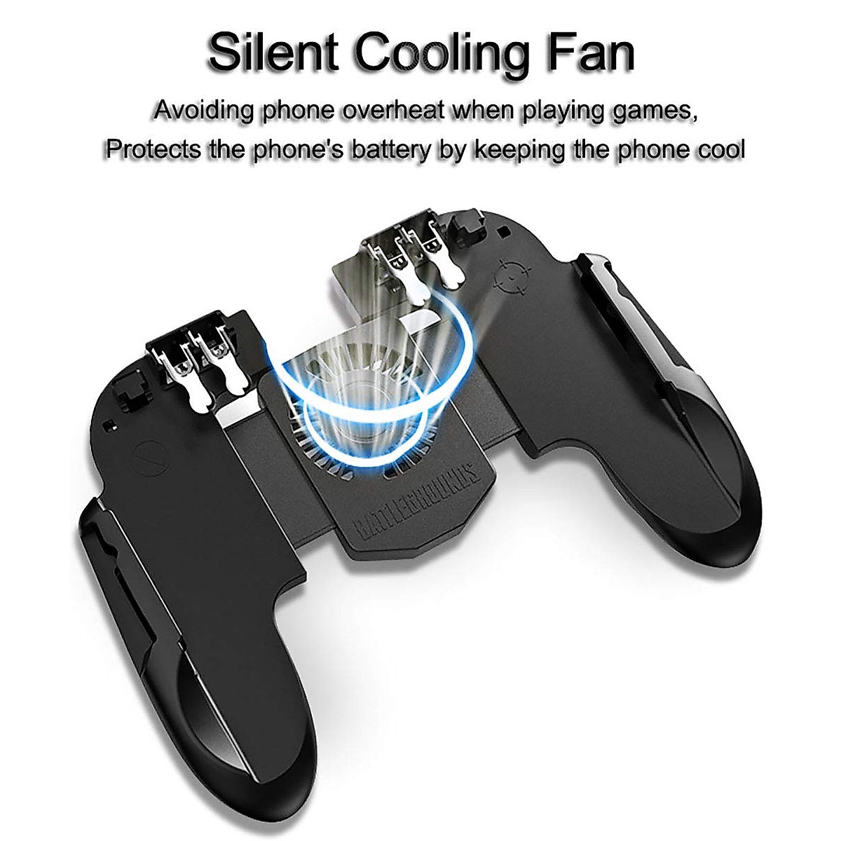 4 Trigger Mobile Game Controller with Cooling Fan for PUBG/Call of Duty/Fortnite [6 Finger Operation] YOBWIN L1R1 L2R2 Gaming Grip Gamepad Mobile Controller Trigger for 4.7-6.5" iOS Android Phone