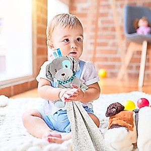 Cute Dog Security Blanket for Newborn Baby Boy Girl 0-36 Months, Unisex Soft Deer Soothing Blanket Elephant Baby Towel Baby Blanket with Stuffed Animal, 11.6 x 11.6 Inch