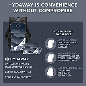 HYDAWAY Collapsible Backpack for Travel - 15L I Lightweight Packable Daypack for Backpacking, Work & Traveling I Adjustable, Foldable, Water Resistant Hiking Day Pack for Men, Women and Kids