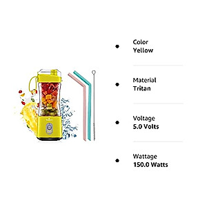 Portable Blender, Personal USB Rechargeable Juice Cup for Smoothie and Protein Shakes Mini Handheld Fruit Mixer 13Oz Bottle for Travel Gym Home Office Sports Outdoors Yellow