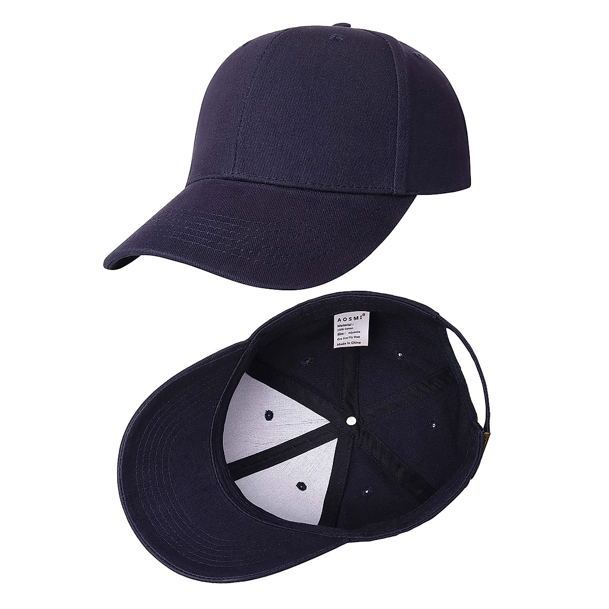 AOSMI 2 Pack Classic Cotton Baseball Hats Men Women Adjustable Ball Caps for Outdoor Workouts/Sports/Golf/Running Black-Navy Blue