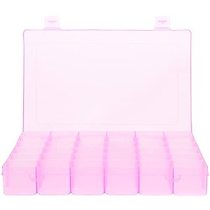 FRCOLOR Plastic Jewelry Storage Box Organizer Container with Adjustable 36 Grids Craft Organizers and Storage (Pink)