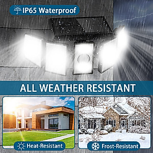 JRRZETA Solar Lights Outdoor 300 LED 7500K Motion Sensor Lights, 5-Head Solar Flood Lights for Outdoor Security, IP65 Waterproof, 360° Wide Angle Wall Lights for Patio, Yard, Garden (2 Packs)