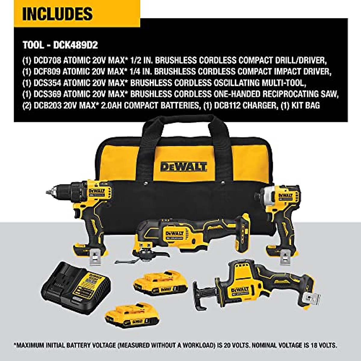 DEWALT DCK489D2 ATOMIC 20V MAX* Brushless Cordless 4-Tool Combo Kit