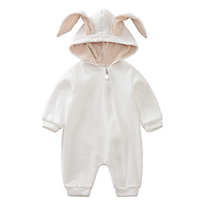 RELABTABY Newborn Baby Boy Girl Romper Cotton Cute Bunny Long Sleeves Zipper Hoodie Infant Clothes Bodysuits Jumpsuit Outwear