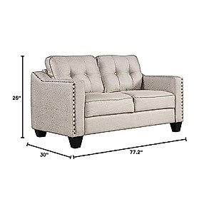 EMKK 3 Pieces Living Room Sectional Sofa Set, Modern Style Button Tufted Arm Chair Loveseat Couch, Livingroom Furniture, Armchair for Apartment, Beige with Cushions