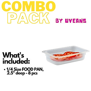 uVeans 8 Pack Commercial Food Pans - 1/4 Size 2 1/2 Inch Deep - NSF Plastic Food Pans - Freezer Safe