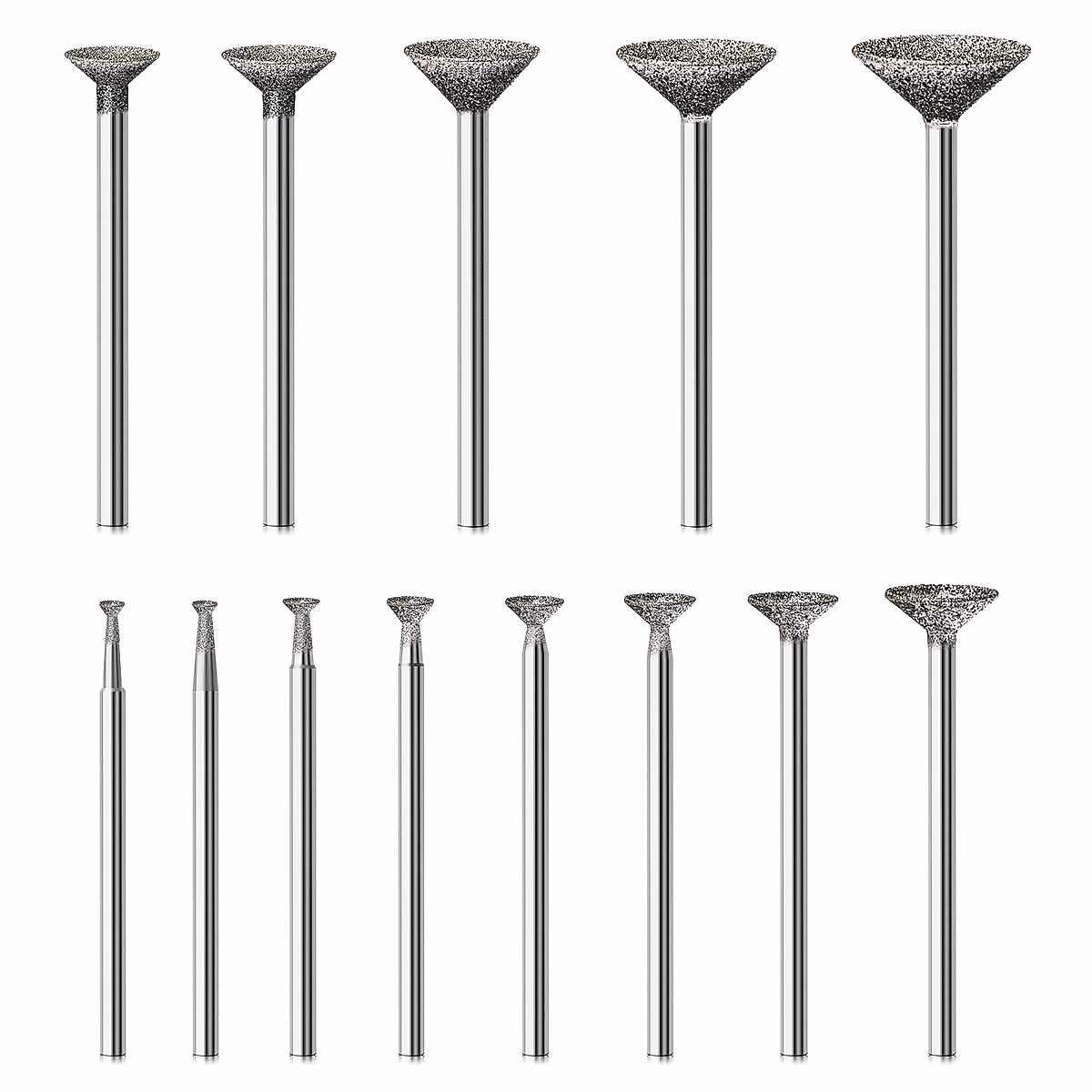 Stone Carving Set Diamond Burr Bits Compatible with Dremel, 13PCS Polishing Kits Rotary Tools Accessories with 2.35mm 3mm Shank Bowl Shape for Carving, Engraving, Grinding, Stone, Rocks, Jewelry