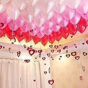 100PCS Valentines Day Red Pink White Balloons Hanging Swirls Kit, 12in Balloon Valentine's Day Wedding Bling Heart Ceiling Hanging Streamers for Sweetheart Wedding Bridal Shower Anniversary Engagement