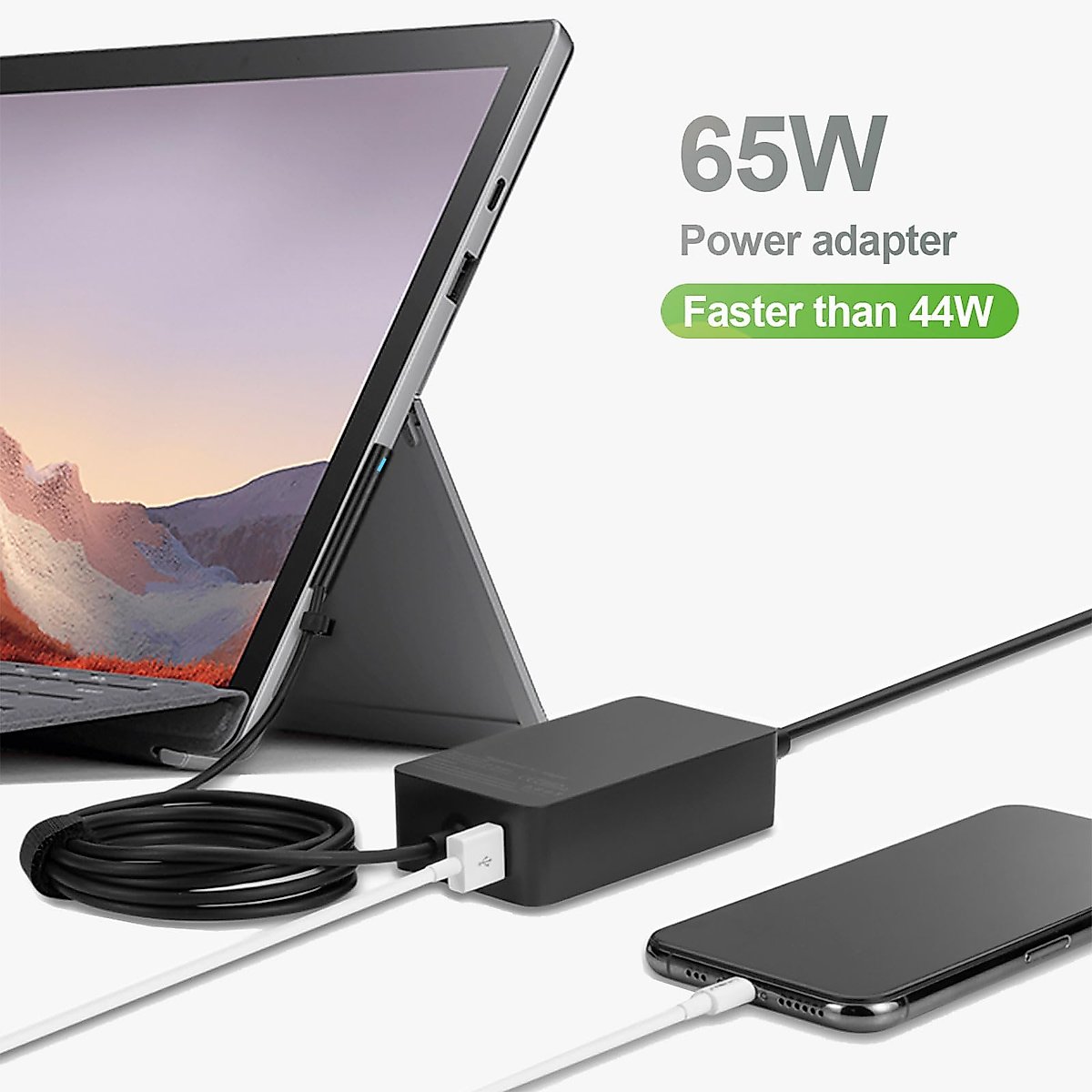 65W Surface Pro Laptop Charger AC Adapter for Microsoft Surface Pro 3, 4, 5, 6, 7, 8, 9, 10, X, Surface Book 3, 2, 1, Windows Surface Laptop 6, 5, 4, 3, 2, 1, Surface Go Tablet, with 6.2ft Power Cord