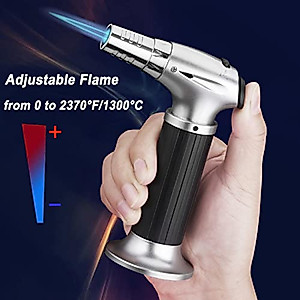 2 Pack Butane Torch Lighter,Refillable Blow Torch Kitchen Cooking Chef Torch Lighter with Safety Lock Adjustable Flame Torch Brulee Torch BBQ Baking Food Torch—Butane Gas Not Included (Silver, Red)