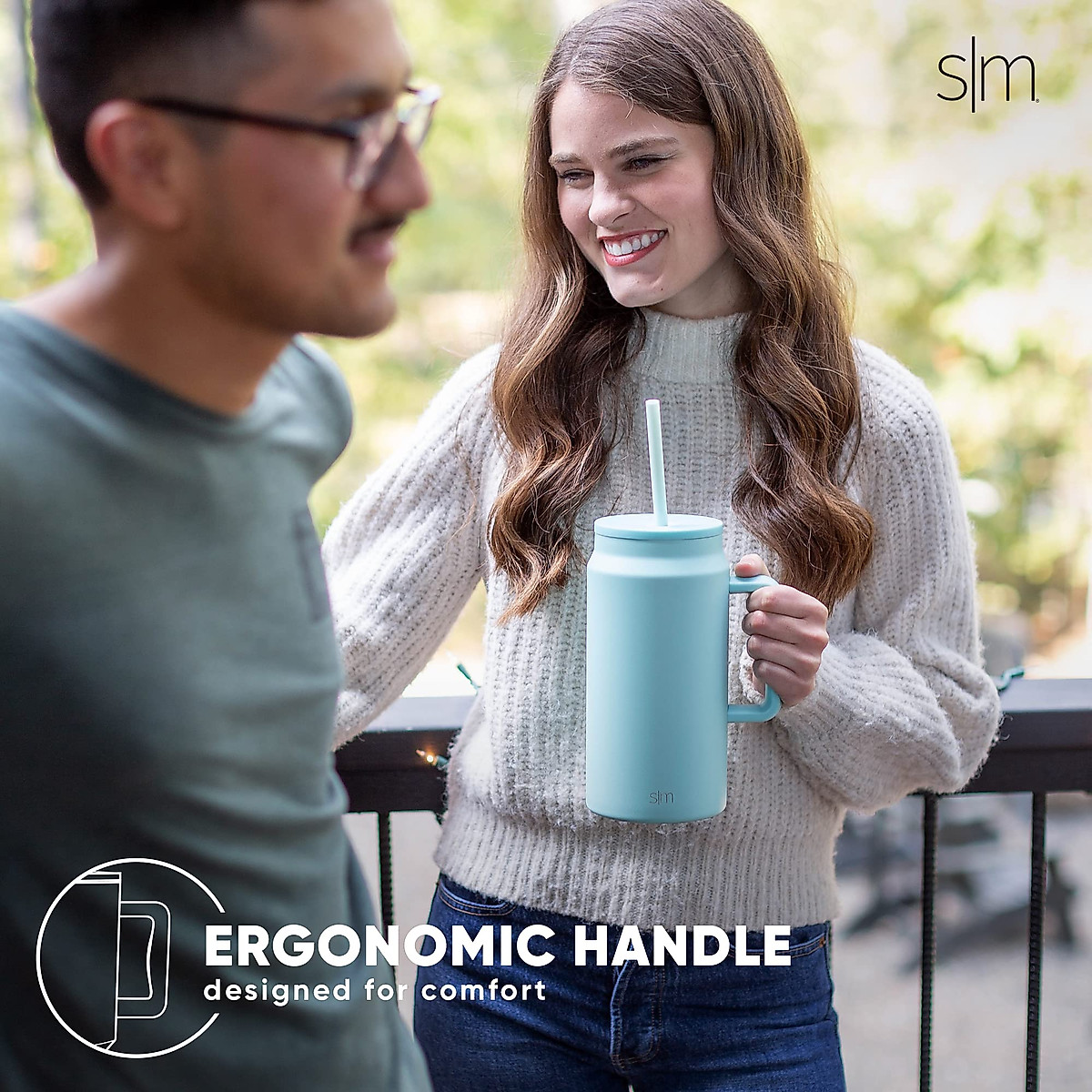 Simple Modern 50 oz Mug Tumbler with Handle and Straw Lid | Reusable Insulated Stainless Steel Large Travel Jug Water Bottle | Gifts for Women Men Him Her | Trek Collection | 50oz | Blue Dune