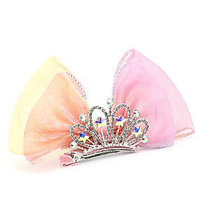 Hot&Sattion 2 Pack Bow Hair Clips, Crown Shaped Hair Barrettes, Cute Metal Snap Sparkly Hair Styling Accessories for Girls & Kids