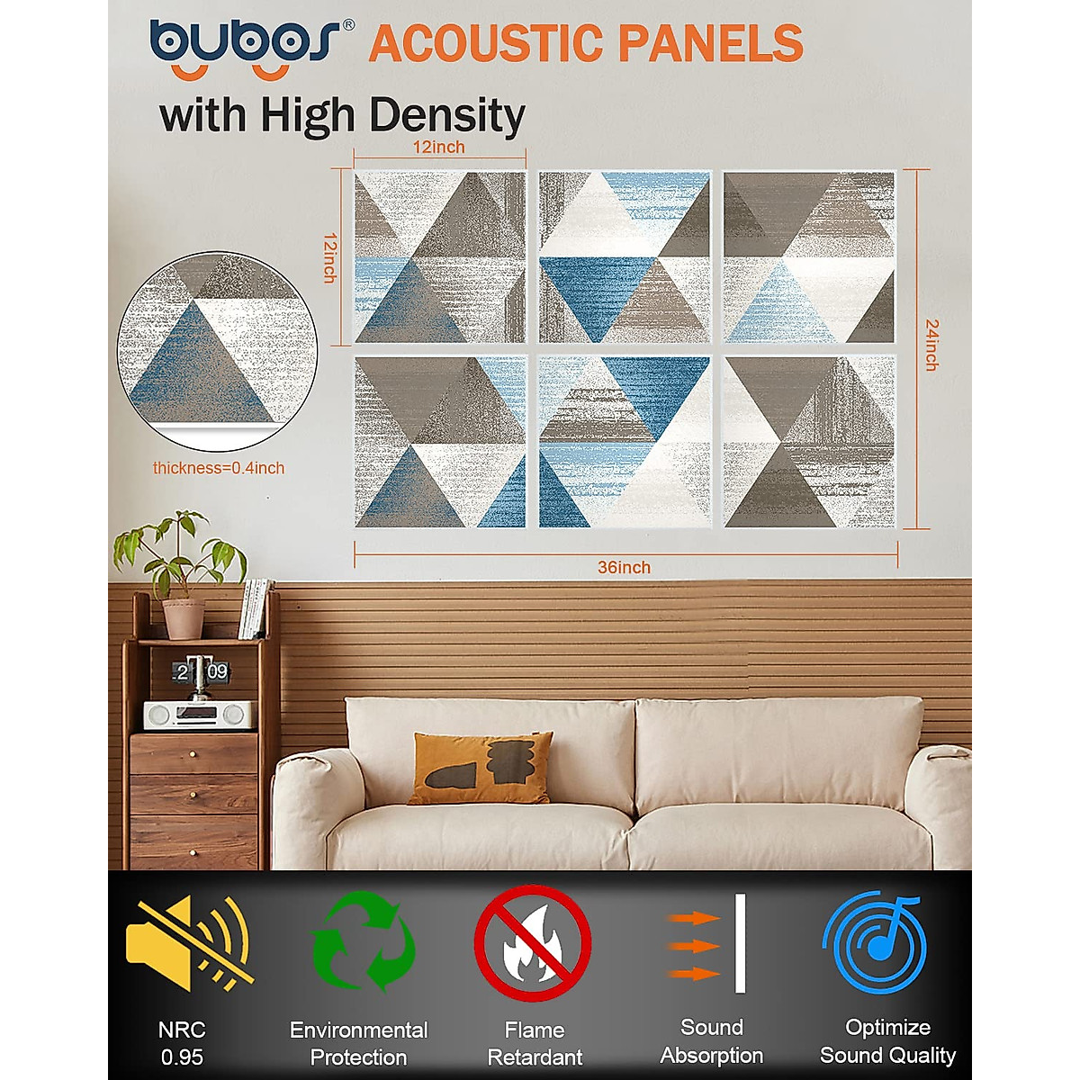 BUBOS Large Acoustic Panels (B07ZCFXTQL, 5 Pack)