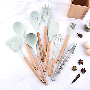 WXLAA Pasta Server, Silicone Cooking Kitchen Utensil Natural Wood Handle BPA Free Non Toxic Cookware Spaghetti Spoon