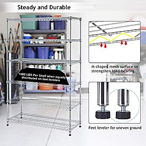 Storage Shelves Wire Shelving Unit Garage Shelving with Wheels Heavy Duty NSF Height Adjustable Steel Commercial Grade Metal Shelving with Castors, 6000 Weight Capacity, for Kitchen Basement Pantry