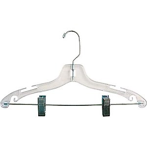 Clear Plastic Kids Combo Hanger w/ Adjustable Cushion Clips, Box of 100 Small 12 inch Space Saving Child hangers w/ Notches and 360 Degree Chrome Swivel Hook by The Great American Hanger Company