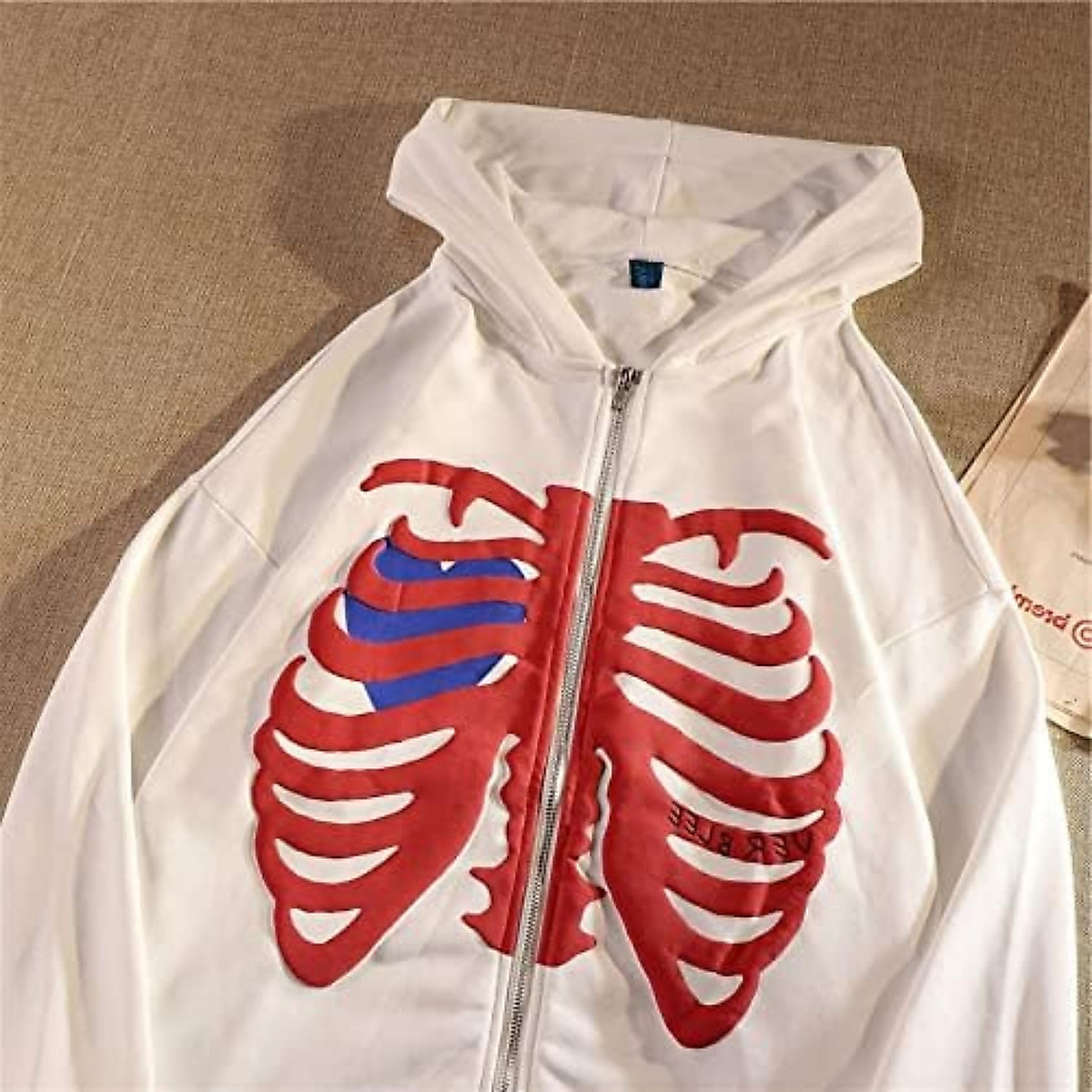 MARLLCO Skeleton Zip Up Hoodie Y2k Skeleton Sweatshirt Jacket Skeleton Hoodies for Men Women Thoracic Heart Skull Hoodie (White,XXL)