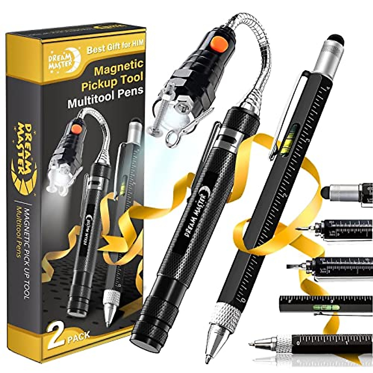 Telescoping Magnetic Pickup Tool, 6 in 1 Multi Tool Pen with Touchscreen Stylus, Ruler, Phillips Screwdriver, Flathead, Ballpoint Pen, Cool Gadgets Birthday Gifts for Men, Husband, Boyfriend