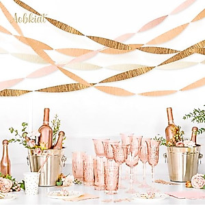 AOBKIAT Wedding Decor Gold Pink Orange Gold Crepe Paper 8 PCS Streamers Party Decorations for Wedding, Bachelorette Party, Birthday, Bridal Baby Shower, Anniversary Party Backdrop
