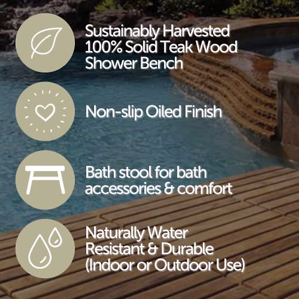 NORDIC STYLE TEAK Wood Shower and Spa Bench with Shelf 18 inch, Indoor and Outdoor Use (Oiled Finish)
