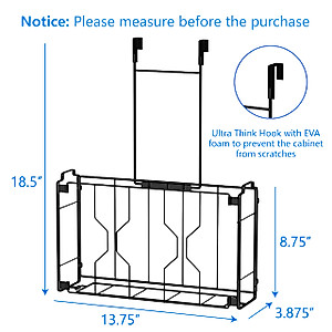2 Pack- Simple Trending Over the Door/Wall Mount Cabinet Door Organizer Holder in Kitchen or Pantry for Cutting Board, Aluminum Foil, Cleaning Supplies, Black