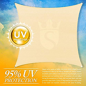 Royal Shade 12' x 16' Beige Rectangle Sun Shade Sail Canopy Outdoor Patio Fabric Shelter Cloth Screen Awning - 95% UV Protection, 200 GSM, Heavy Duty, 5 Years Warranty, We Make Custom Size