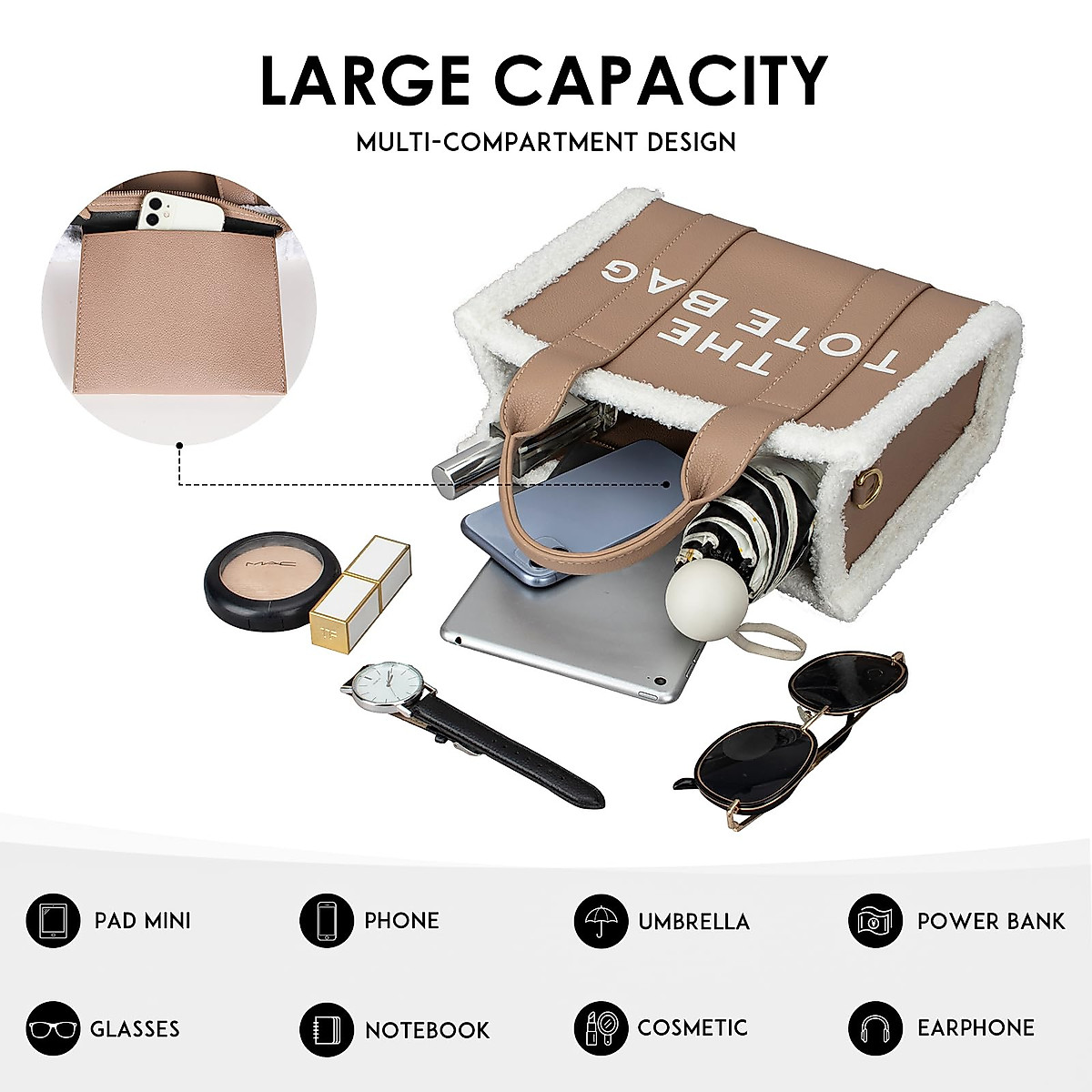 JQAliMOVV The Tote Bags for Women - Personalized Leather Mini Top-Handle Crossbody Handbag for Travel Work Shopping (Khaki)